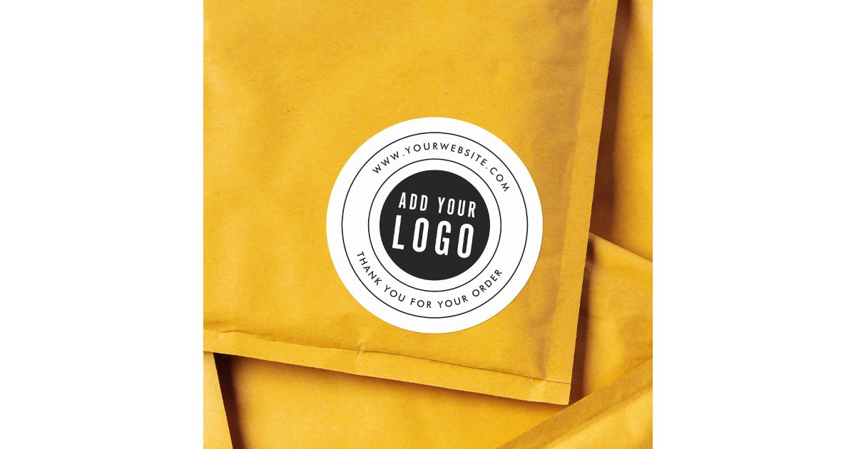 Modern Double Border Add Your Logo Thank You Classic Round Sticker | Zazzle