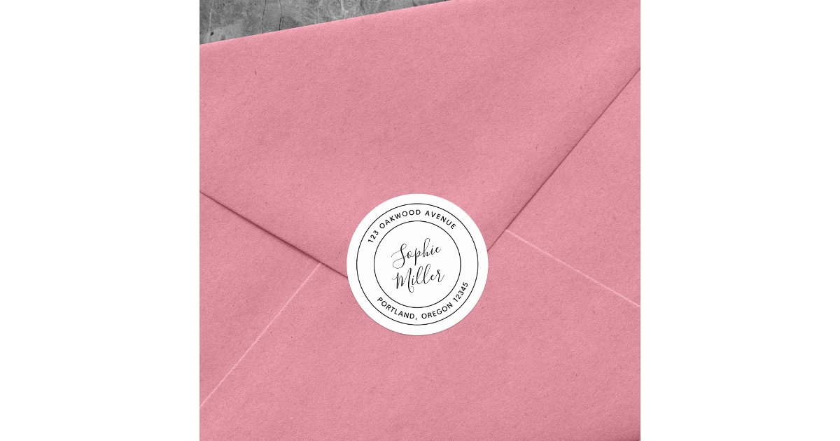Modern Double Border Calligraphy Return Address Classic Round Sticker ...