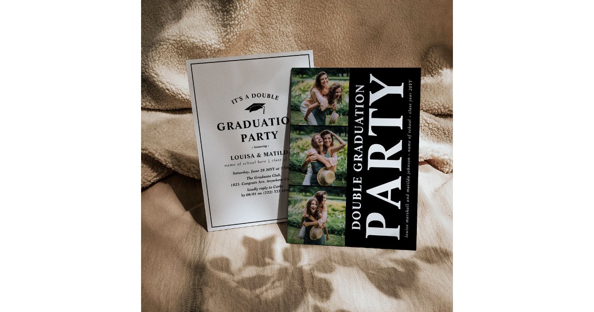 Modern Double Graduation Party Photo Collage Invitation | Zazzle