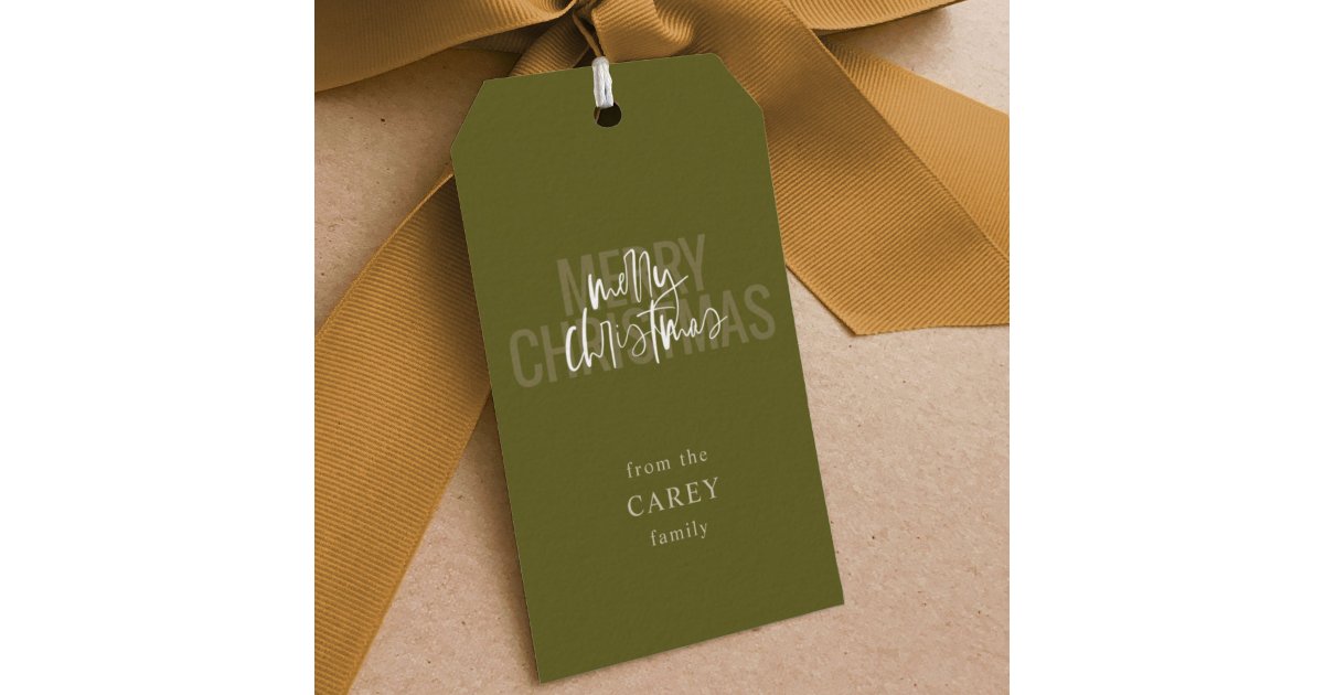 Modern Double Merry Christmas Green Gift Tags | Zazzle