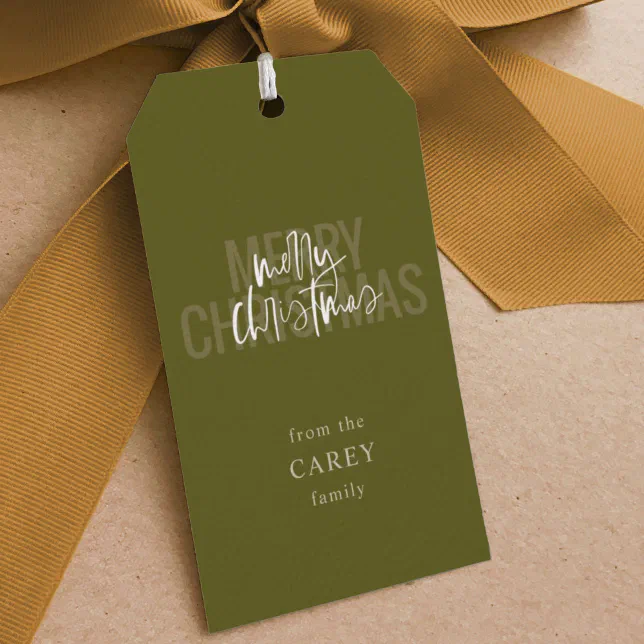 Modern Double Merry Christmas Green Gift Tags | Zazzle