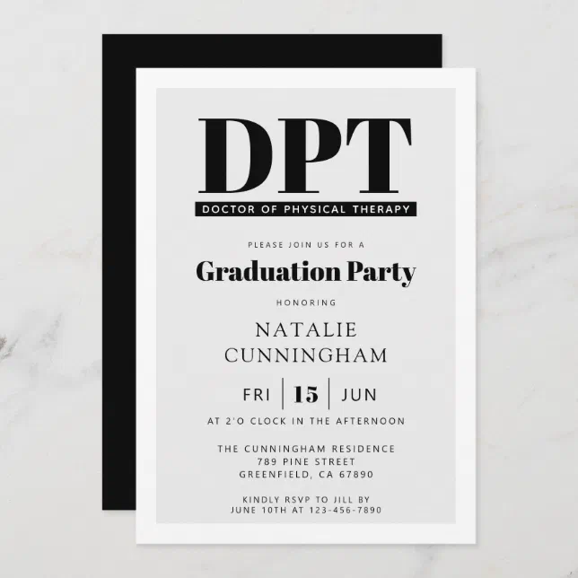 Modern DPT Doctor of Physical Therapy Graduation Invitation | Zazzle