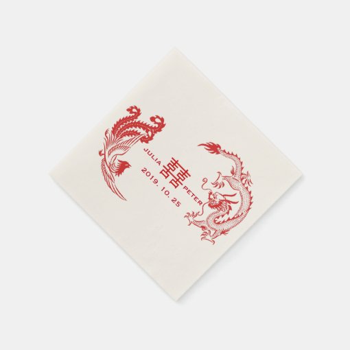 Modern Dragon-Phoenix Personalized Chinese Wedding Paper Napkins | Zazzle