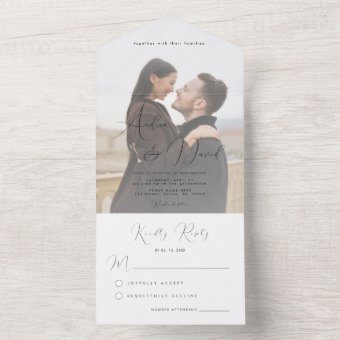 Modern Dramatic Script & Fading Photo Wedding All In One Invitation ...