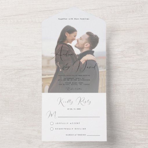 Modern Dramatic Script & Fading Photo Wedding All In One Invitation ...