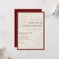 Modern Drawn Floral Crimson Red Wedding Invitation | Zazzle