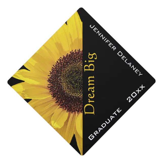 Modern Dream Big Yellow Sunflower Personalized Graduation Cap Topper ...