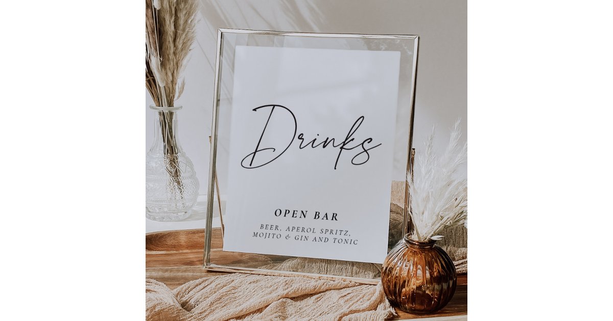 Modern Drinks Open Bar Sign Bridal Shower | Zazzle