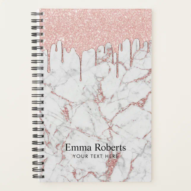 Modern Dripping Rose Gold & White Marble Elegant Planner | Zazzle