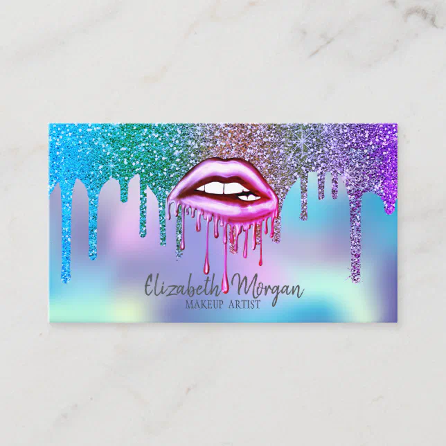 Modern Drips Holographic Metallic Dripping Lips Business Card | Zazzle