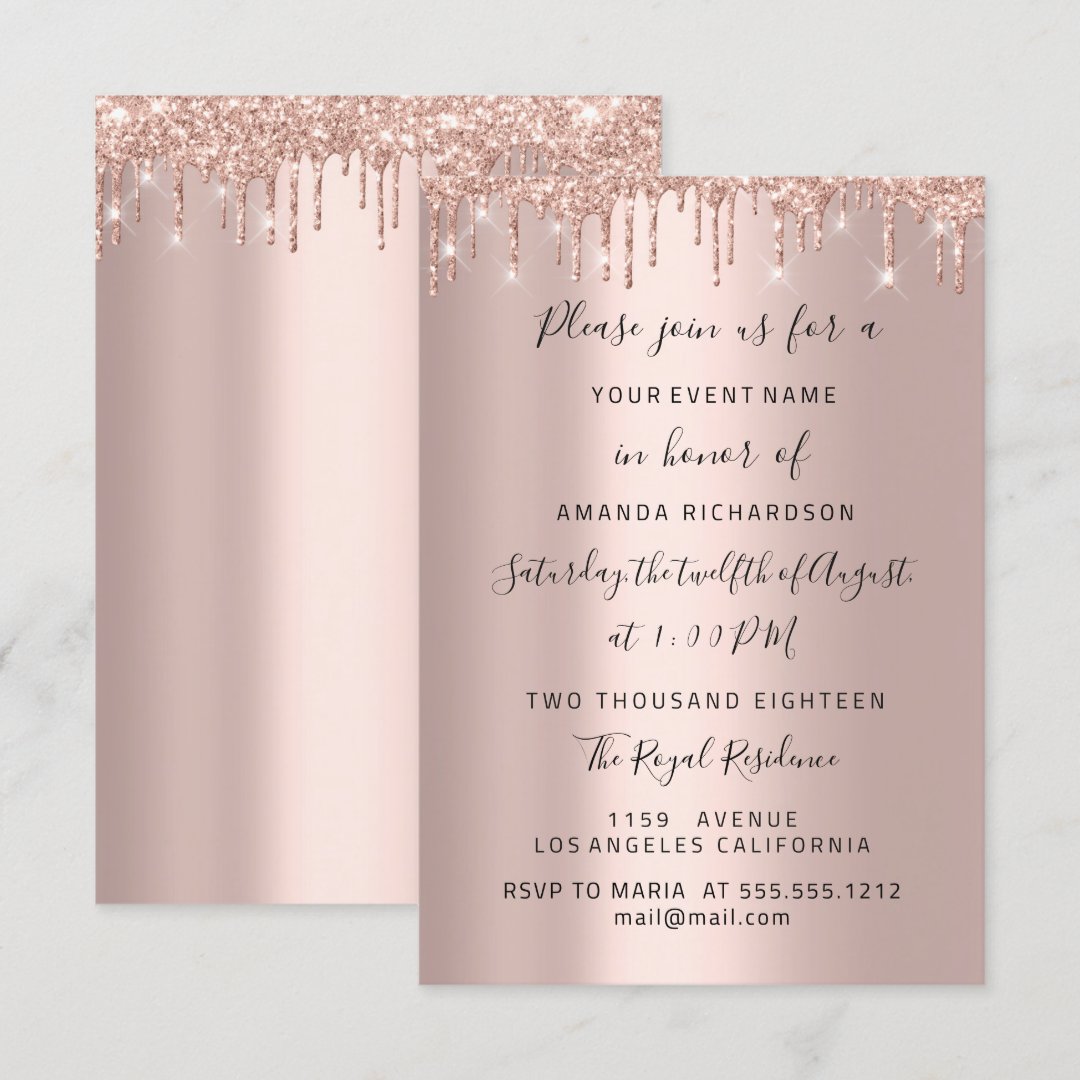 Modern Drips Rose Gold Bridal Wedding Spark Glit Invitation | Zazzle