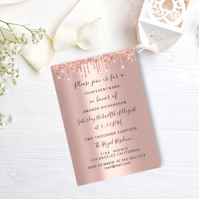 Modern Drips Rose Gold Bridal Wedding Spark Glit Invitation | Zazzle