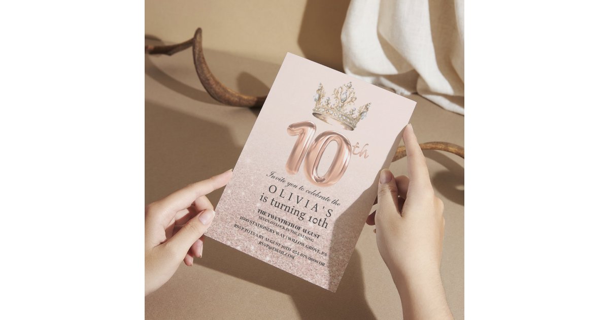 Modern Drips Rose Gold Crown 10th Birthday Party Invitation | Zazzle