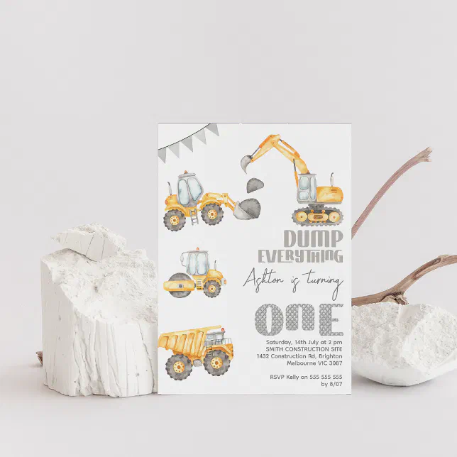 Modern Dump Everything Construction 1st Birthday Invitation | Zazzle