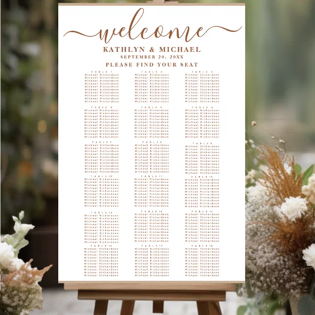 Modern Dusty Beige Simple Wedding 18 Table Seating Poster | Zazzle