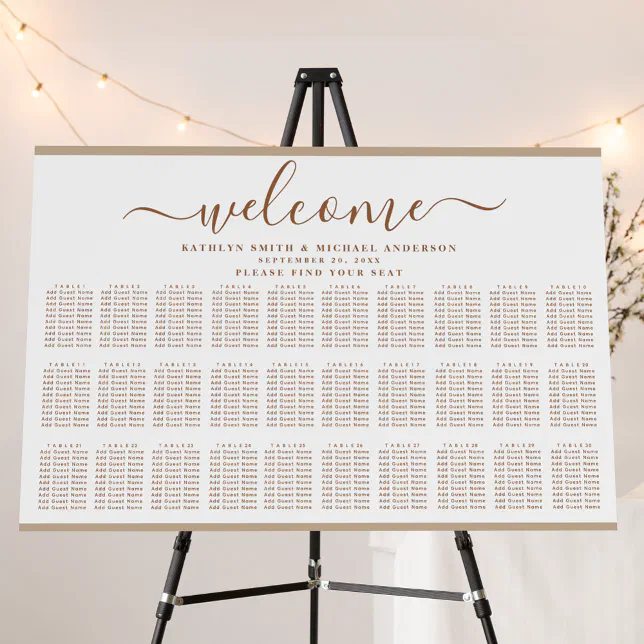 Modern Dusty Beige Wedding 30 Table Seating Chart Foam Board | Zazzle