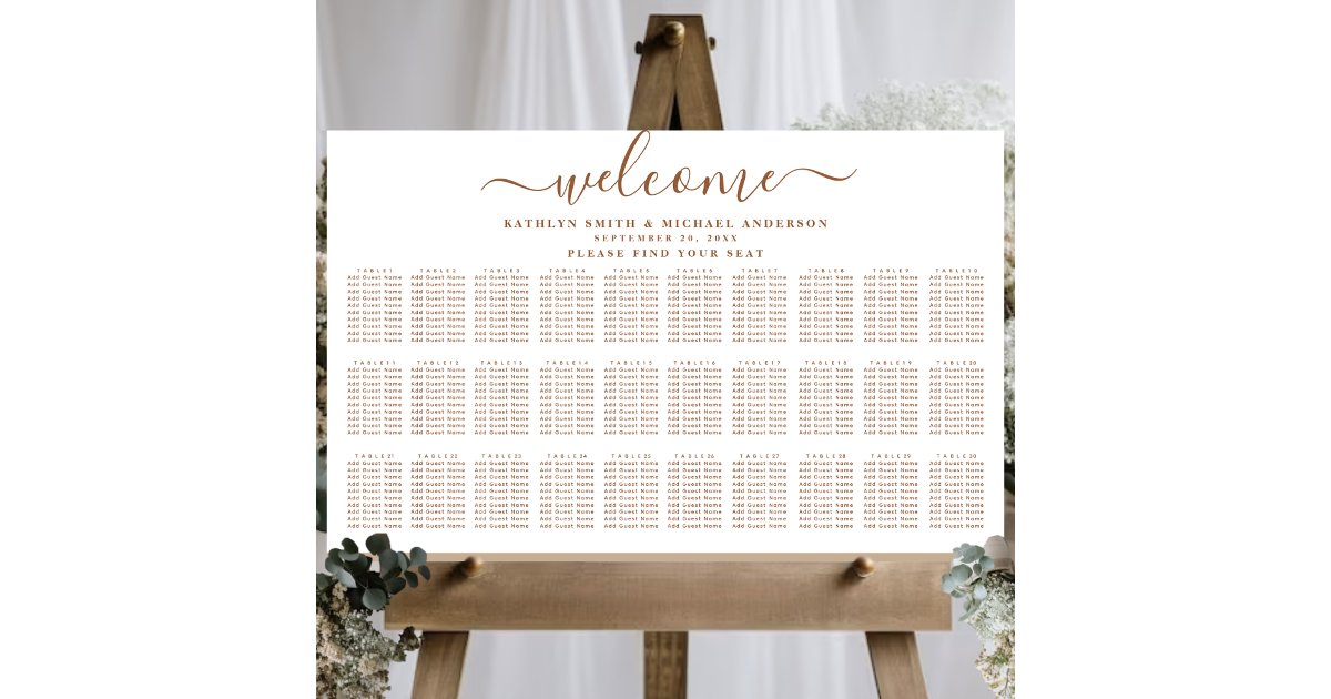 Modern Dusty Beige Wedding 30 Table Seating Poster | Zazzle