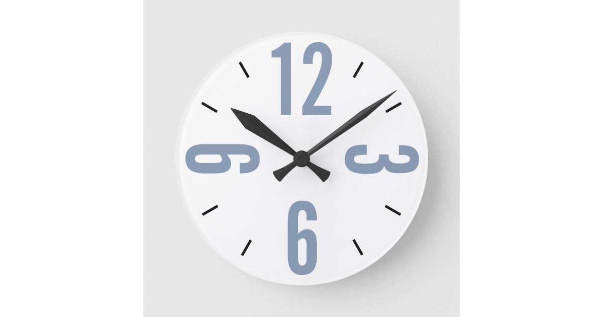 Modern dusty blue and black large numbers round clock | Zazzle