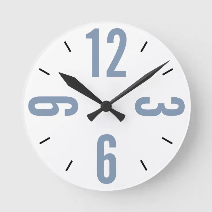 Modern dusty blue and black large numbers round clock | Zazzle