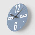 Modern dusty blue and white large numbers round clock | Zazzle