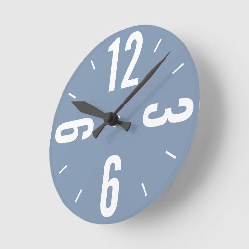 Modern dusty blue and white large numbers round clock | Zazzle