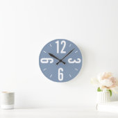 Modern dusty blue and white large numbers round clock | Zazzle