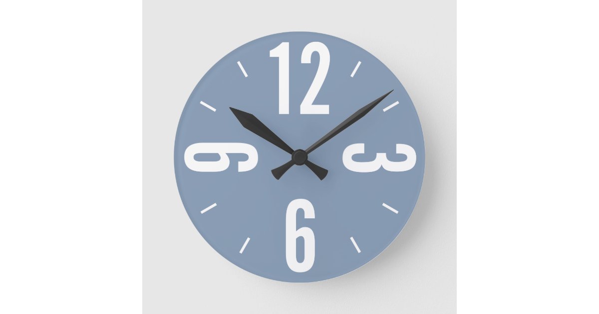 Modern dusty blue and white large numbers round clock | Zazzle