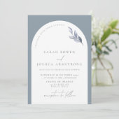 Modern Dusty Blue Arch Botanical Photo Wedding Inv Invitation | Zazzle