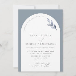 Modern Dusty Blue Arch Botanical Photo Wedding Inv Invitation | Zazzle