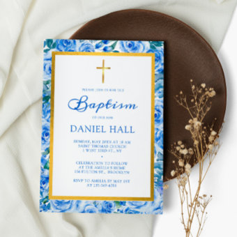 Modern Dusty Blue Baptism Invitation | Zazzle