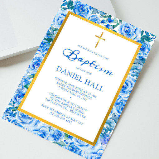 Modern Dusty Blue Baptism Invitation | Zazzle