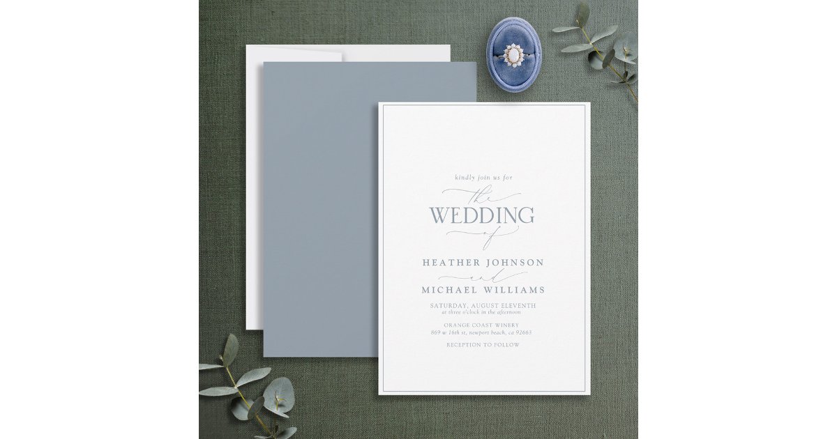 Modern Dusty Blue Calligraphy Wedding Invitation | Zazzle