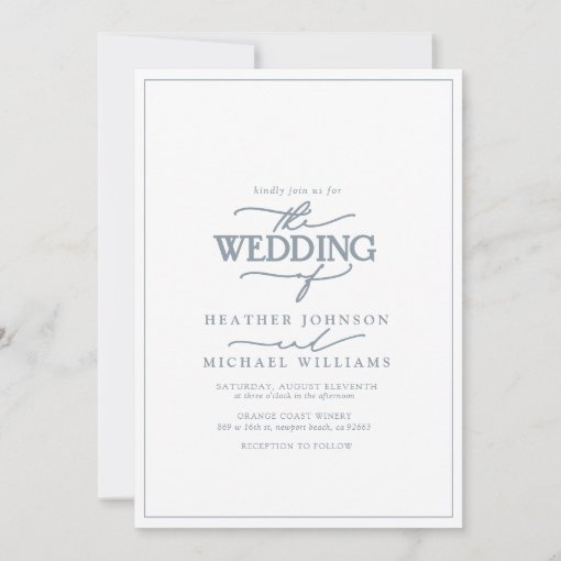 Modern Dusty Blue Calligraphy Wedding Invitation | Zazzle