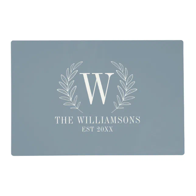 Modern Dusty Blue Elegant Monogram Placemat | Zazzle