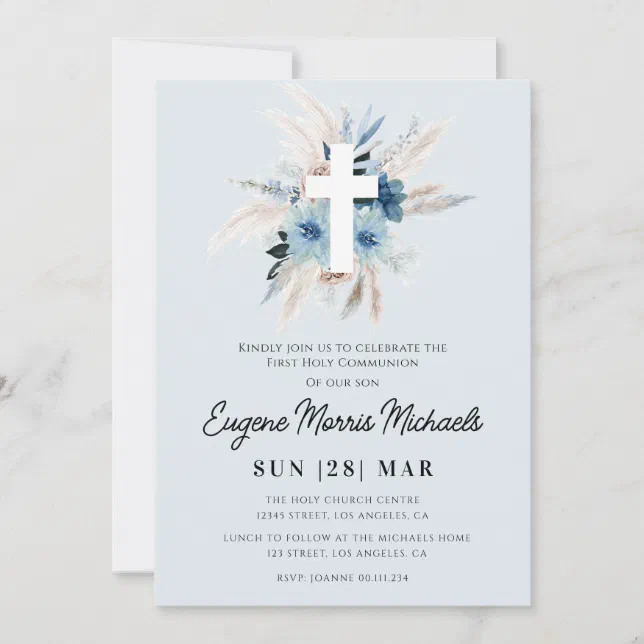 modern dusty blue first communion invitation | Zazzle