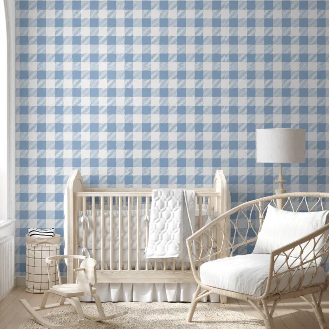 Modern Dusty Blue Gingham Checks Wallpaper | Zazzle