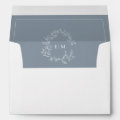 Modern Dusty Blue Leafy Crest Monogram Wedding Envelope | Zazzle
