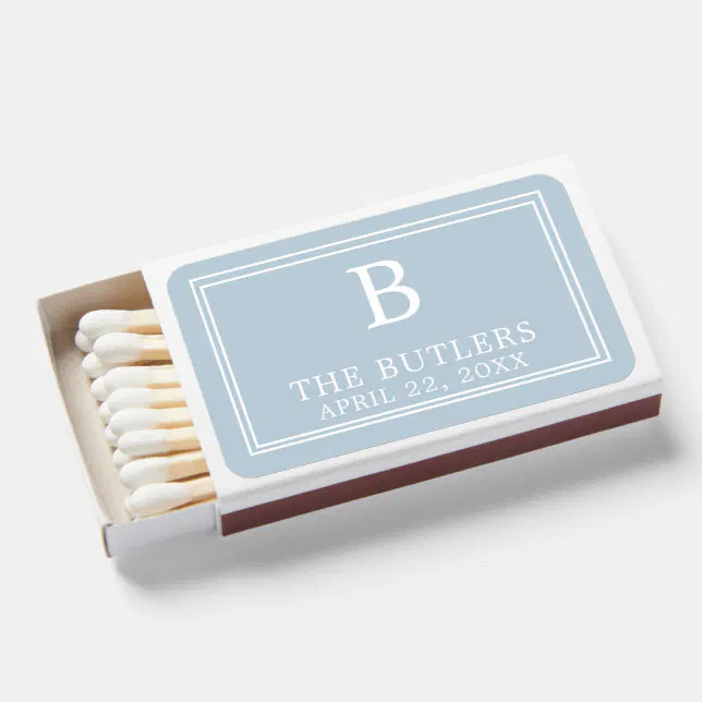 Modern Dusty Blue Matchbox Wedding Favor Matchboxes | Zazzle