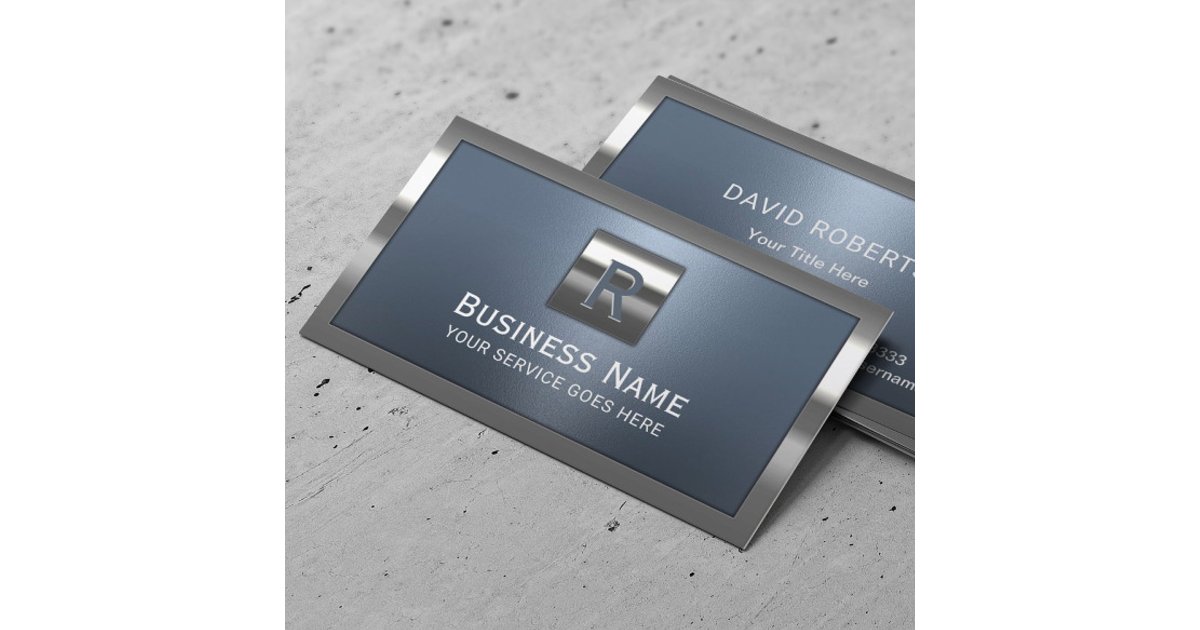 Modern Dusty Blue Metallic Frame Professional Business Card | Zazzle