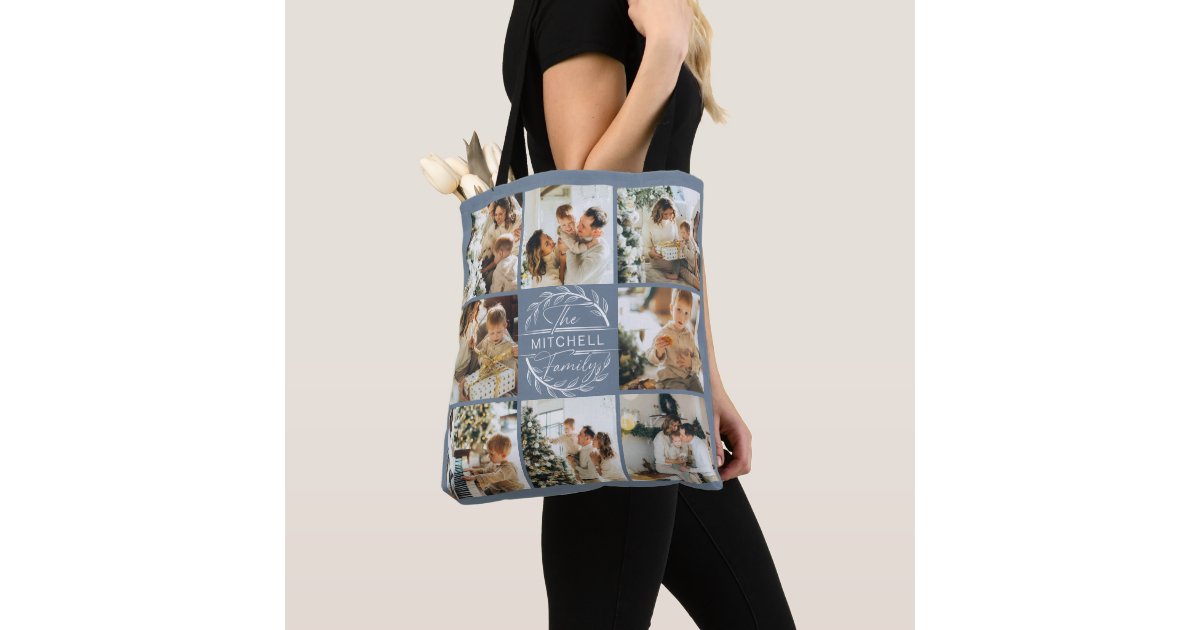 Modern Dusty Blue Photo Collage Personalized Tote Bag | Zazzle