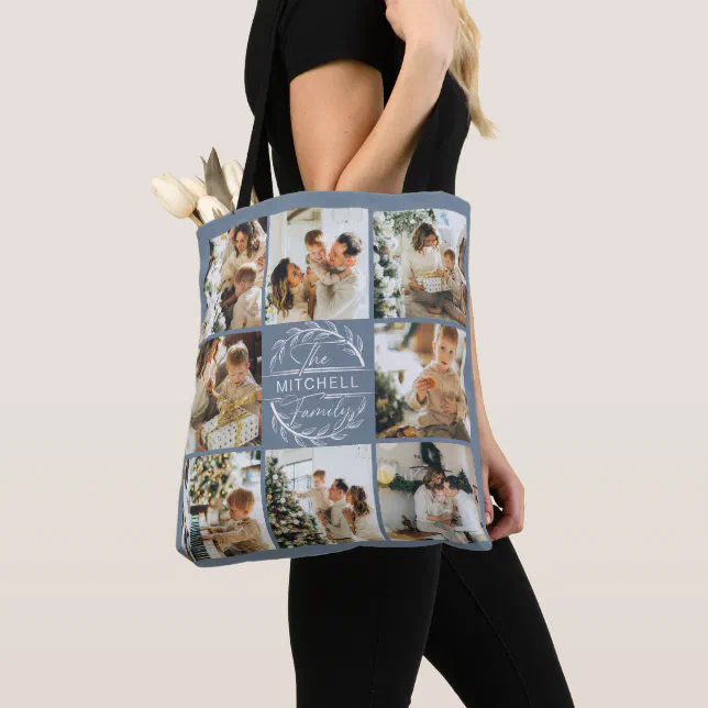 Modern Dusty Blue Photo Collage Personalized Tote Bag | Zazzle