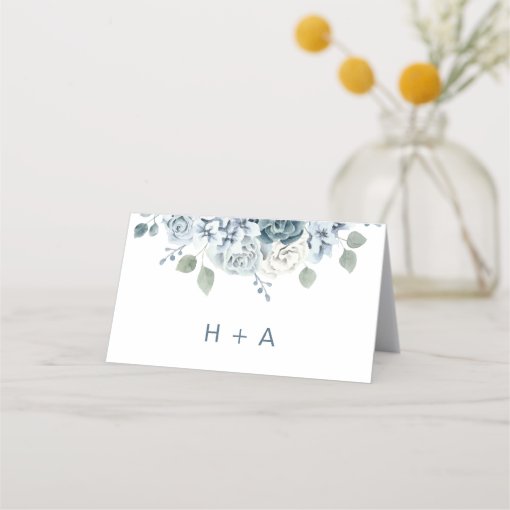 Modern Dusty Blue Place Card | Zazzle