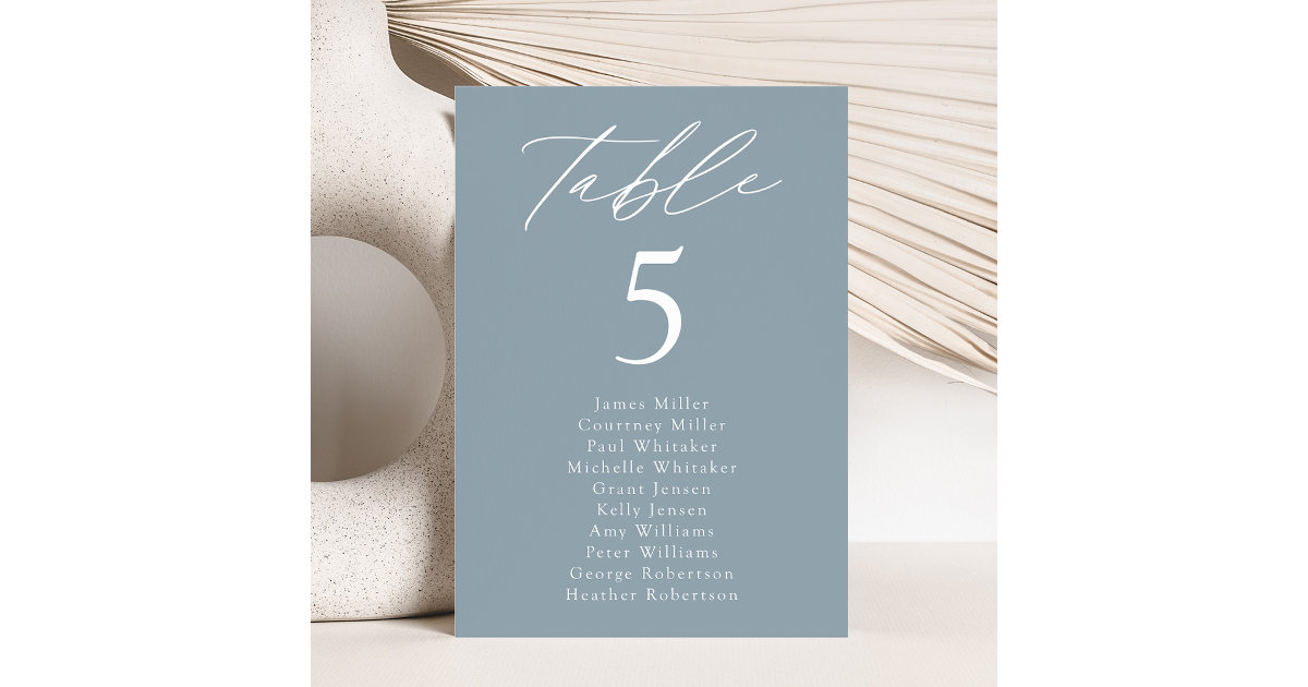 Modern Dusty Blue Table Number Seating Chart | Zazzle