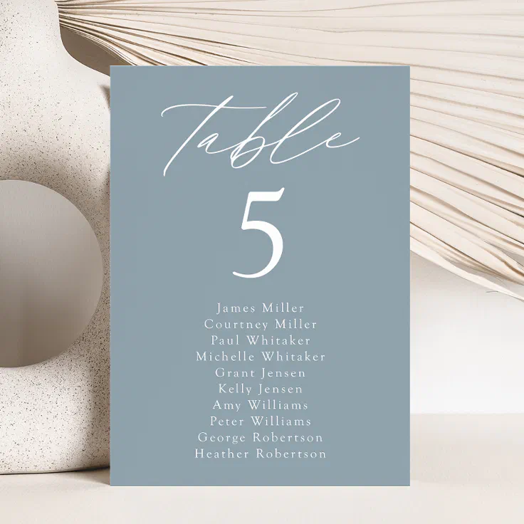 Modern Dusty Blue Table Number Seating Chart | Zazzle