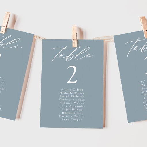 Modern Dusty Blue Table Number Seating Chart | Zazzle