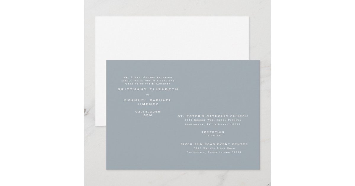 Modern Dusty Blue Two Venues Wedding Invitation | Zazzle