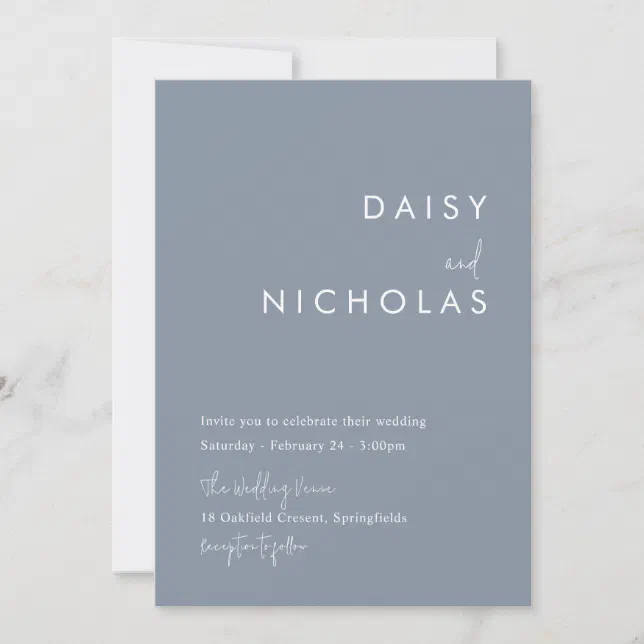 Modern Dusty Blue Wedding Invitation | Zazzle