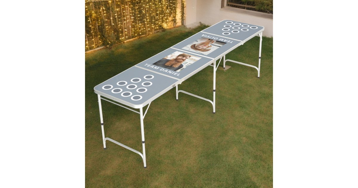Modern Dusty Blue Wedding Photo Beer Pong Table | Zazzle