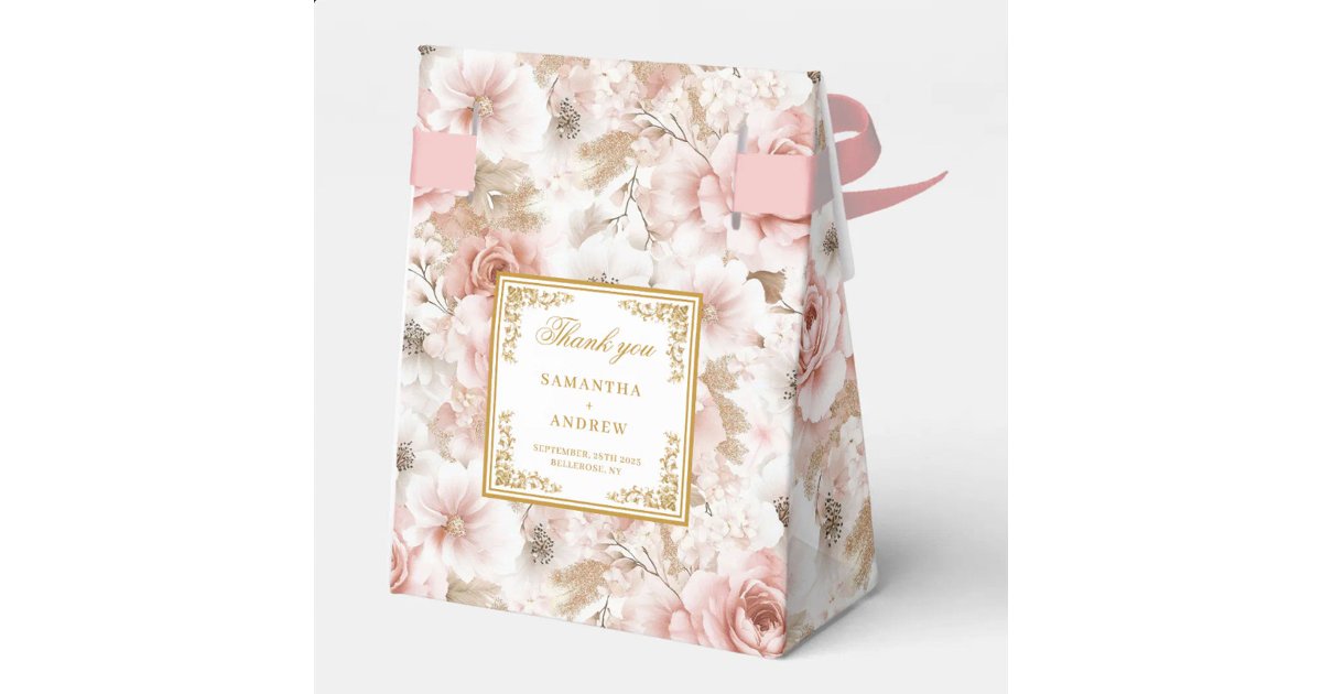 Modern Dusty Pink Ivory Gold Wedding Favor Box | Zazzle