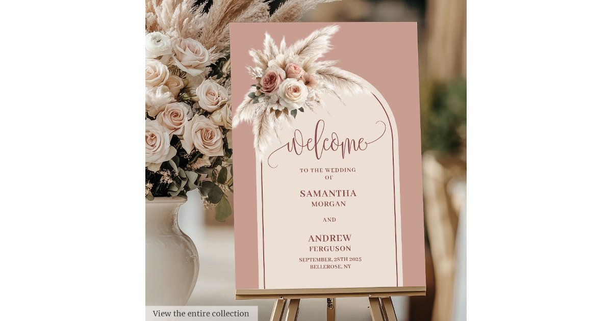 Modern Dusty Pink Roses Boho Arch Welcome Poster | Zazzle